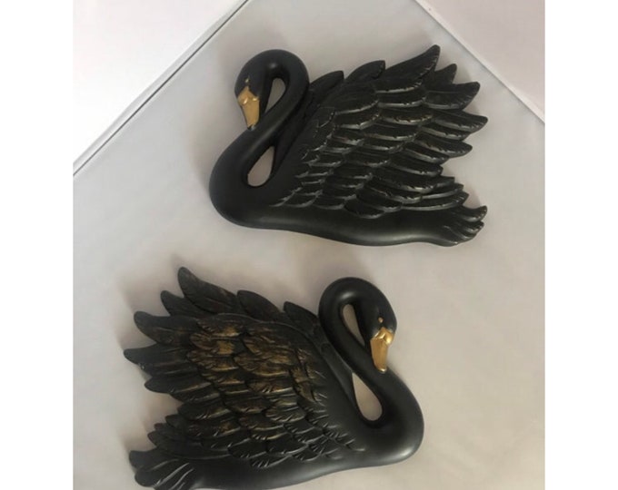 Pair of Black Swan Chalkware Wall Hangings by Miller Studios - Etsy