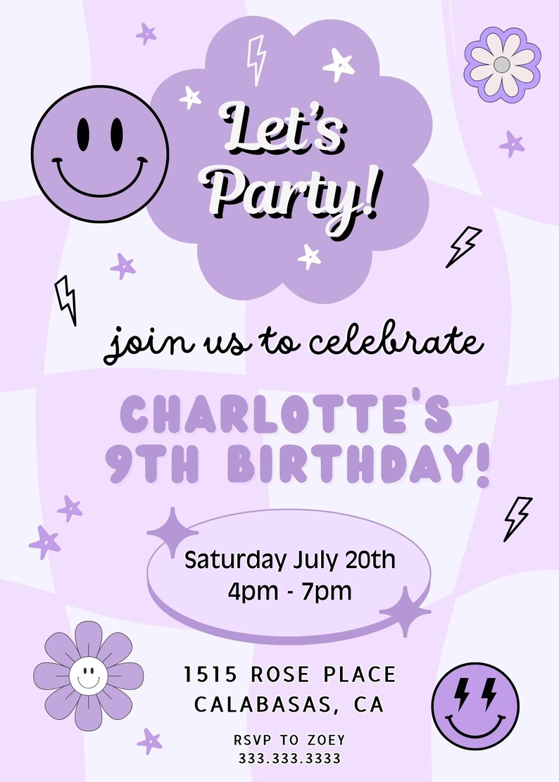 Preppy Birthday Invitation | Smiley Theme | Preppy Theme | Checkered ...