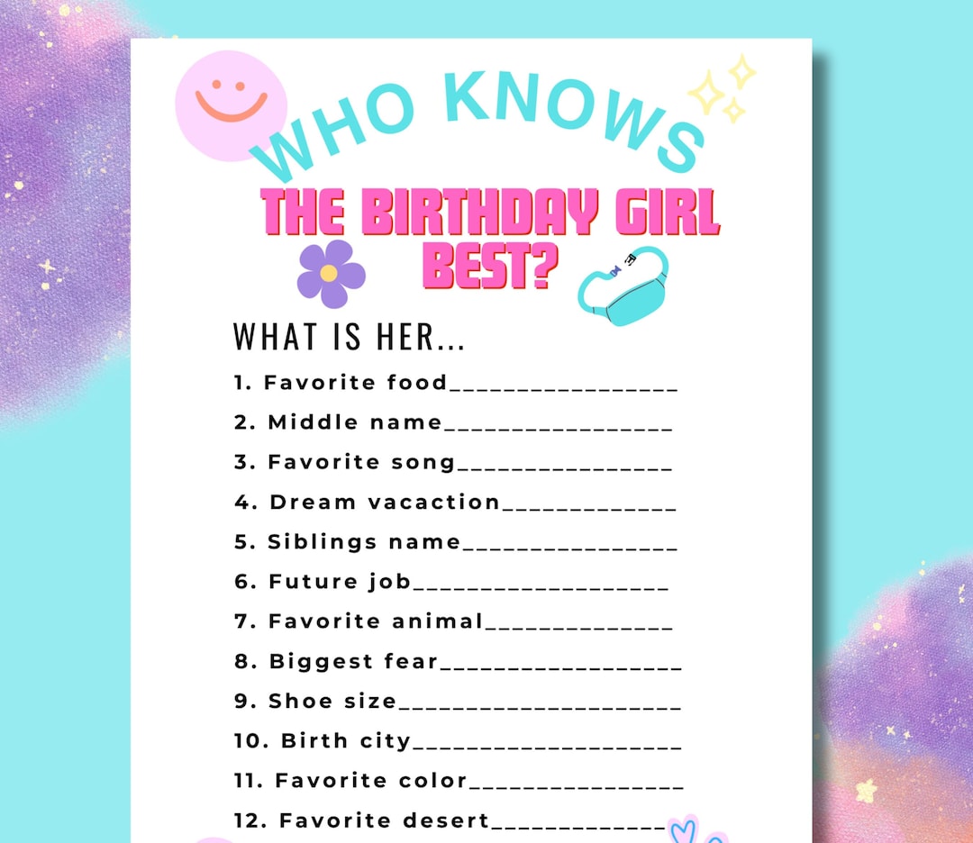 Who Knows the Birthday Girl Best Editable Birthday Game Slumber Party ...