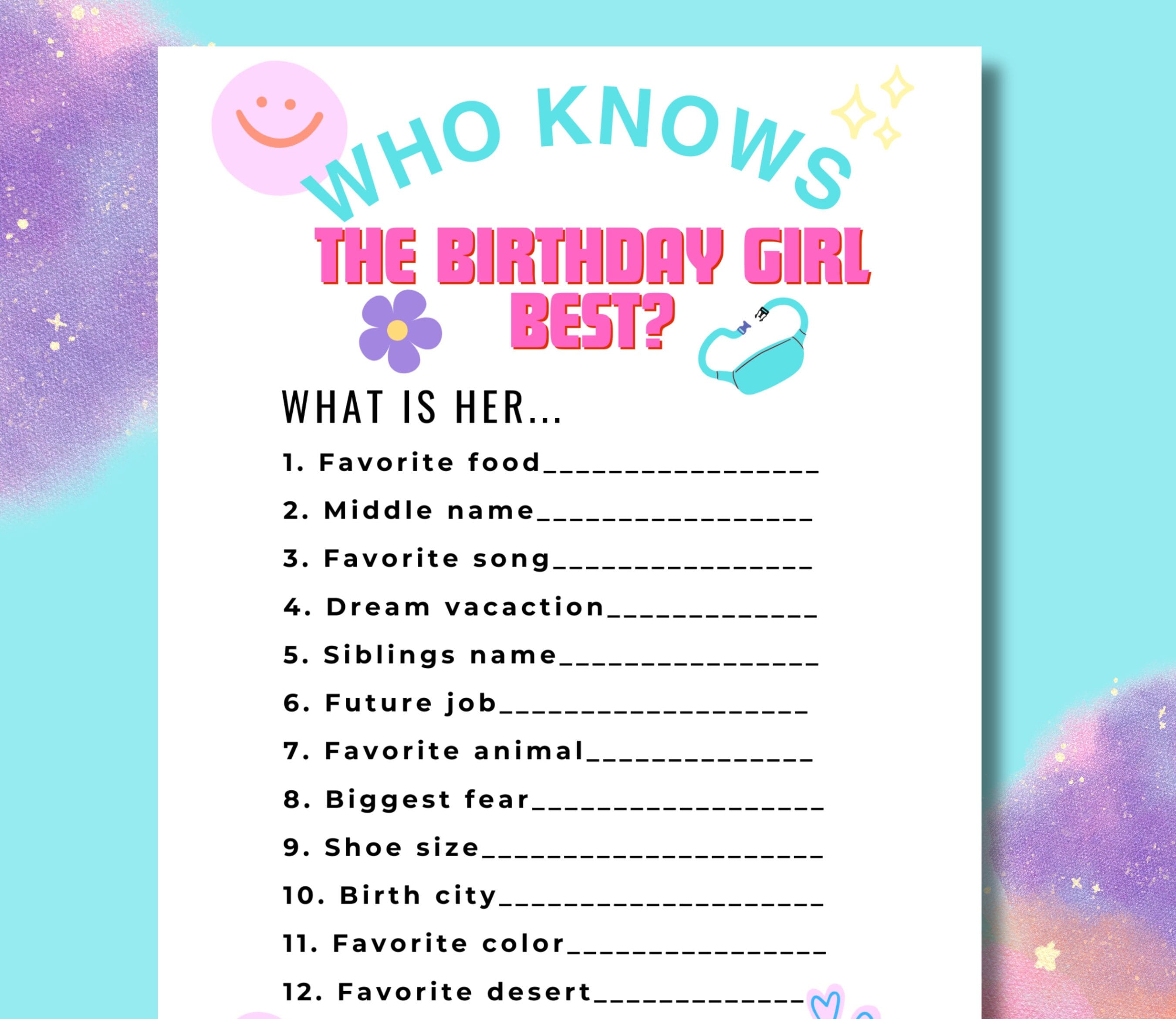 Who Knows the Birthday Girl Best Editable Birthday Game Slumber Party ...