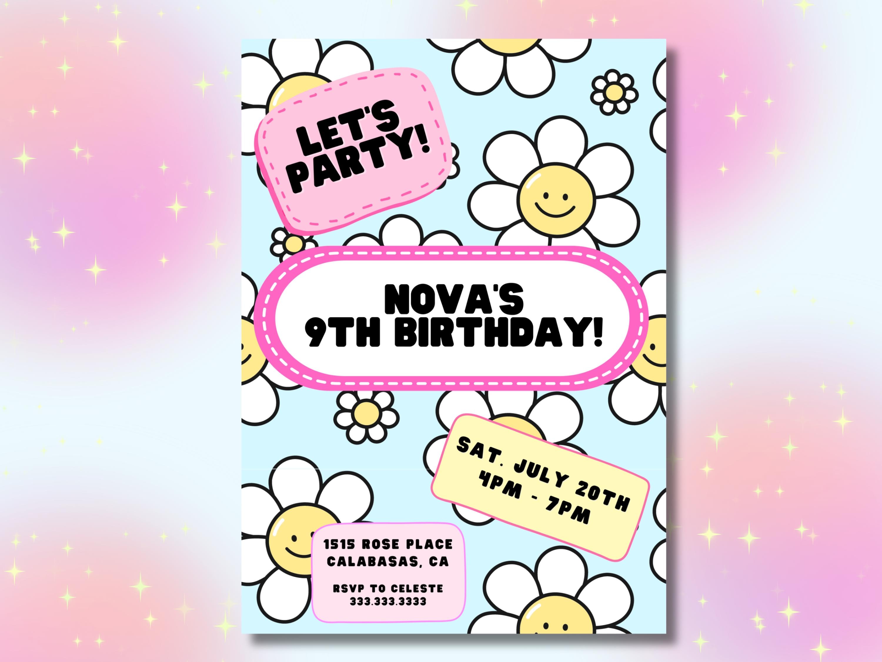 Preppy Birthday Invitation | Smiley Theme | Preppy Theme | Tween ...