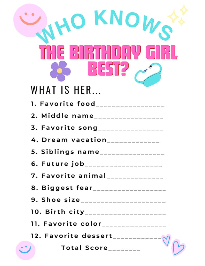 Who Knows the Birthday Girl Best | Editable | Birthday Game | Slumber ...