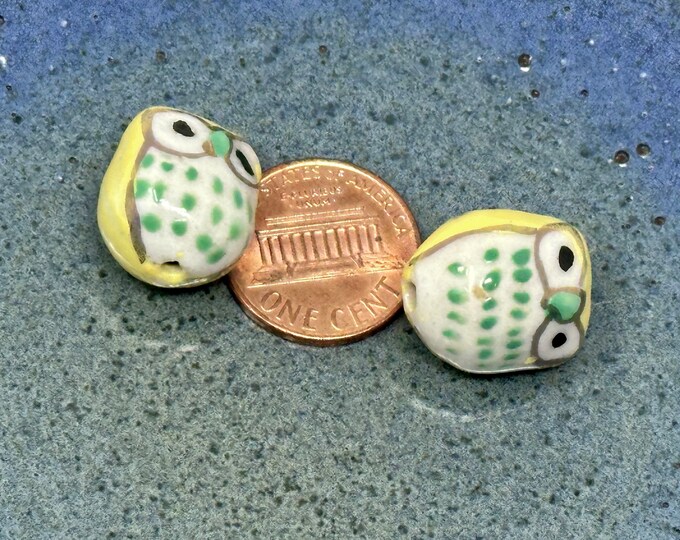 Brown and Cream Ceramic Owl Beads, Individual Brown and White Owl Beads ...