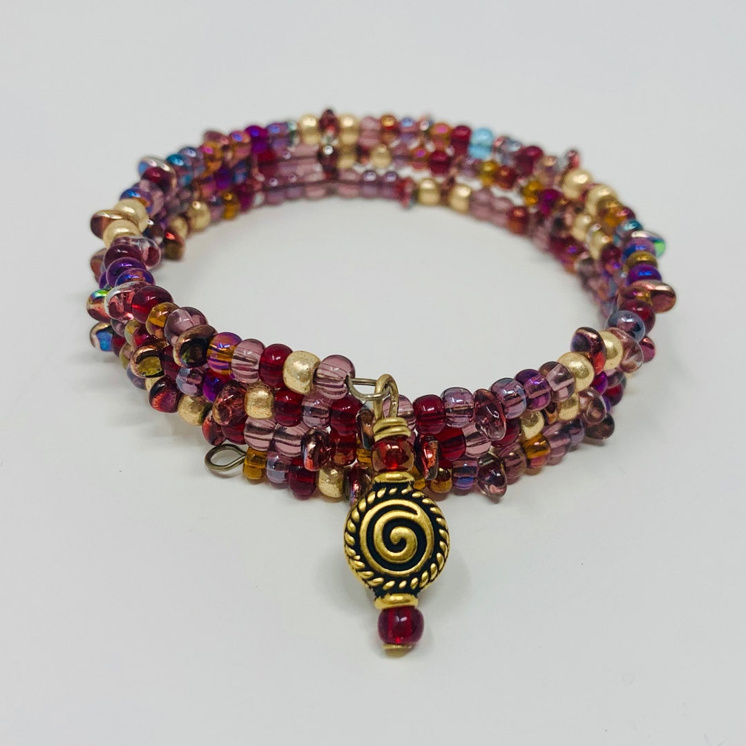 Memory Wire Red Gold Bracelet, Mother's Day Jewelry Gift, Merlot and ...