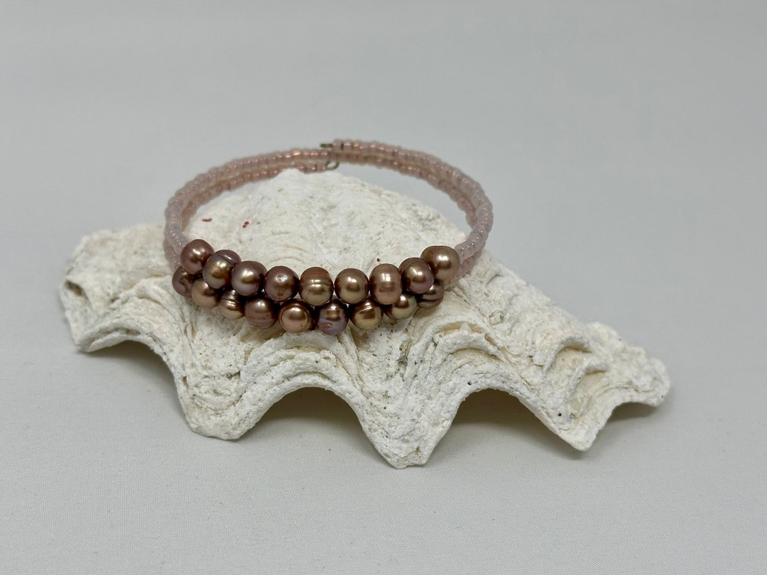 Dusty Rose Pearl Bracelet: Pink Seed Bead Bangle - Etsy