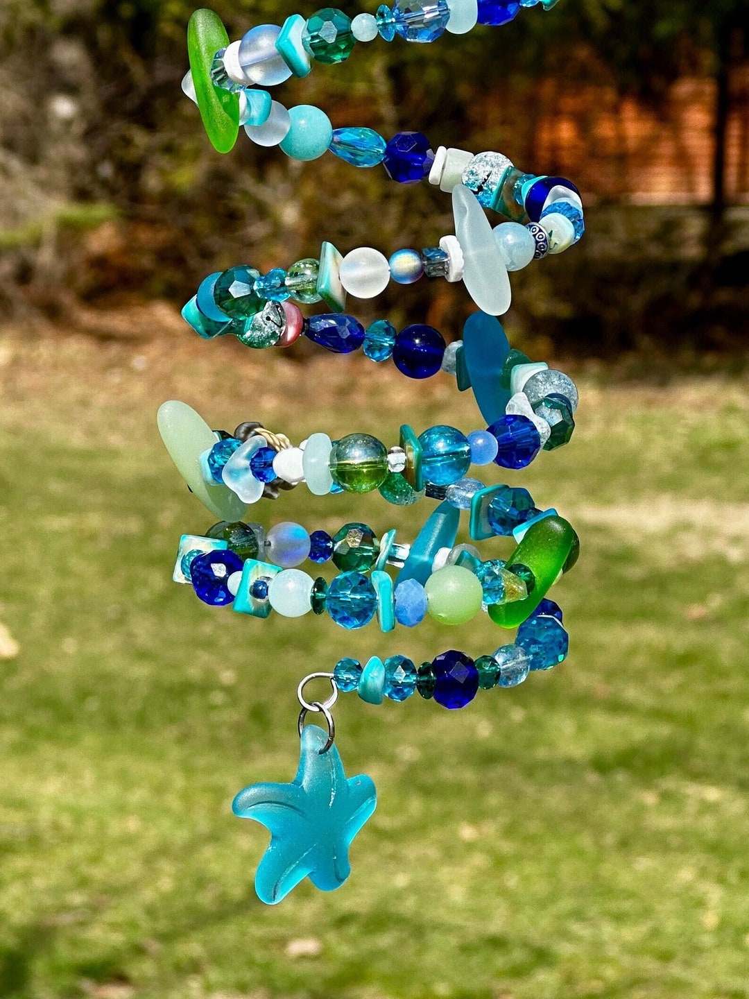 Sparkly Ocean Themed Spiral Beaded Suncatcher, Brilliant Twirly ...