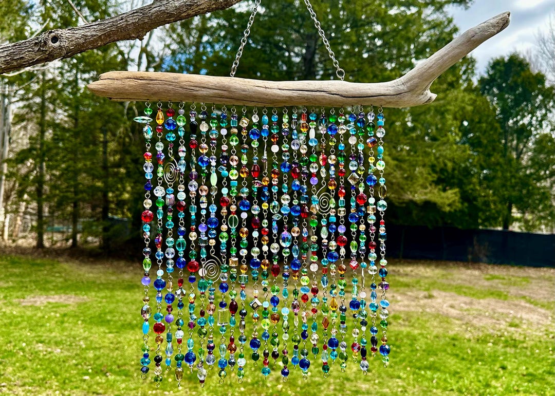Sparkly Glass Driftwood Suncatcher, Shimmery Bright Glass Mobile, Fiery ...