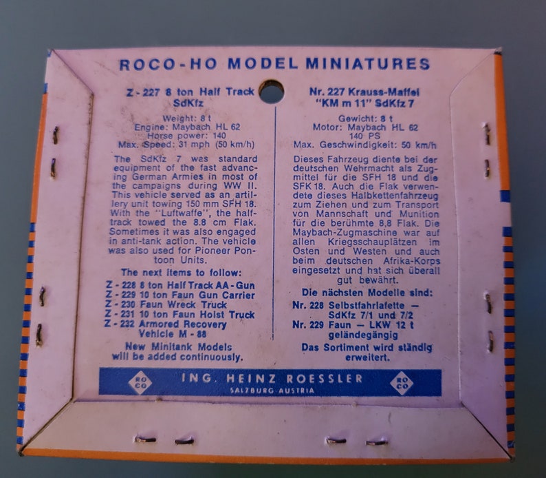 Roco-ho Model Miniature Z-227 * Ton Half Track German Tank - Etsy