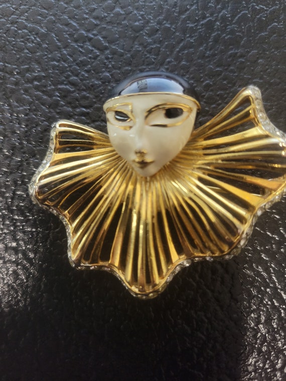 1960's pierrot brooch enameled pin mint condition - Gem