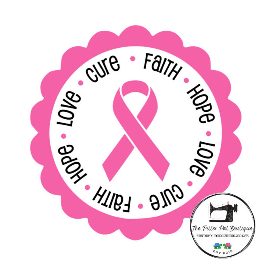 Breast Cancer Ribbon Scalloped Circle Faith Hope Love Cure SVG - Etsy