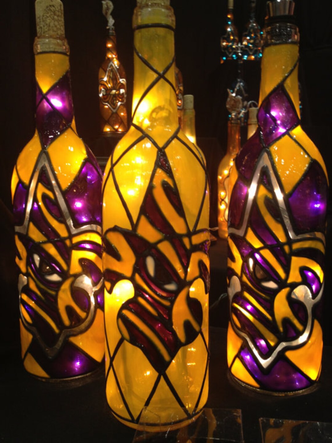 One Eye of the Tiger Fleur De Lis Bottle of Lights Lamp - Etsy