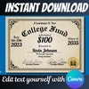 Printable Editable College Fund Certificate Gift Contribution to ...
