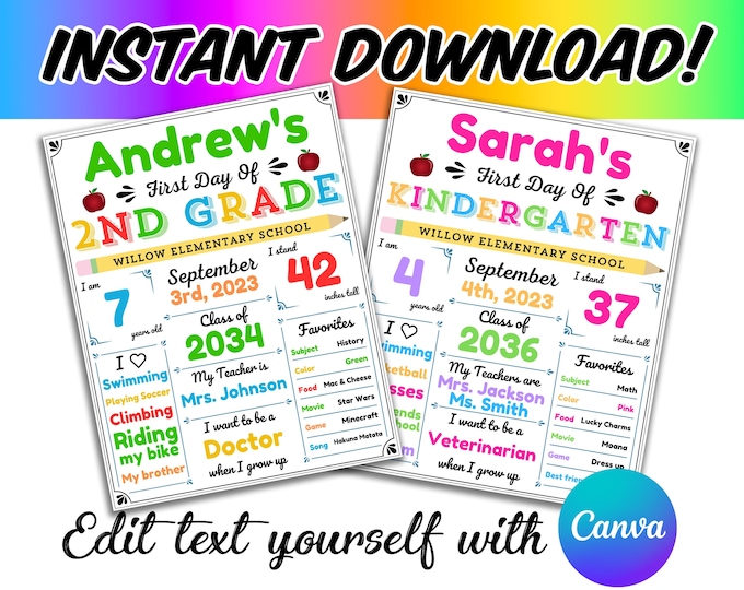 Boy First Day of Kindergarten Sign Printable Instant Download Boys ...