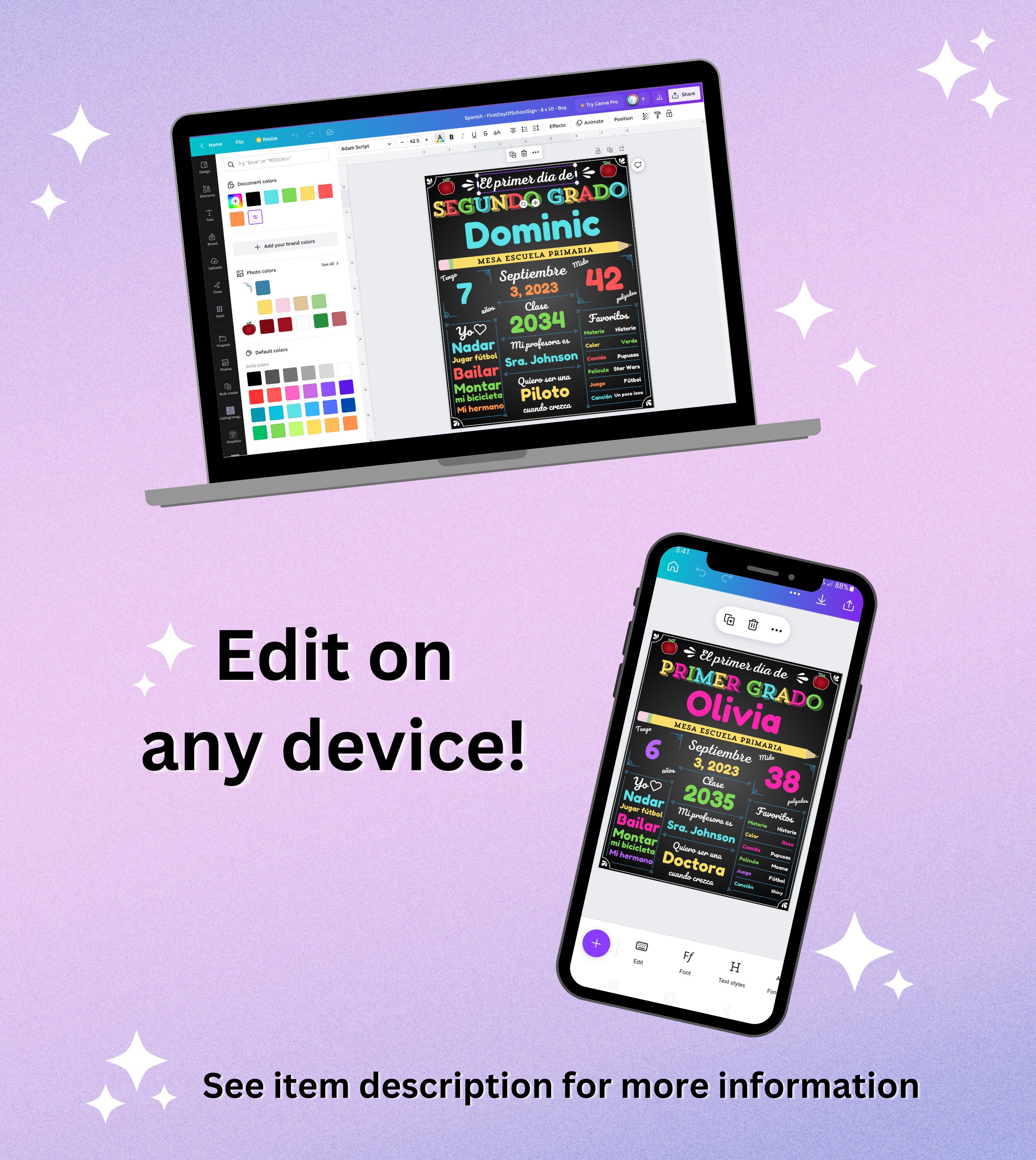 SPANISH ! Carteles De Primer Dia De Escuela Easy DIY Canva Printable ...