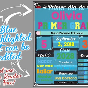SPANISH Carteles De Primer Dia De Escuela Easy DIY Printable | Etsy