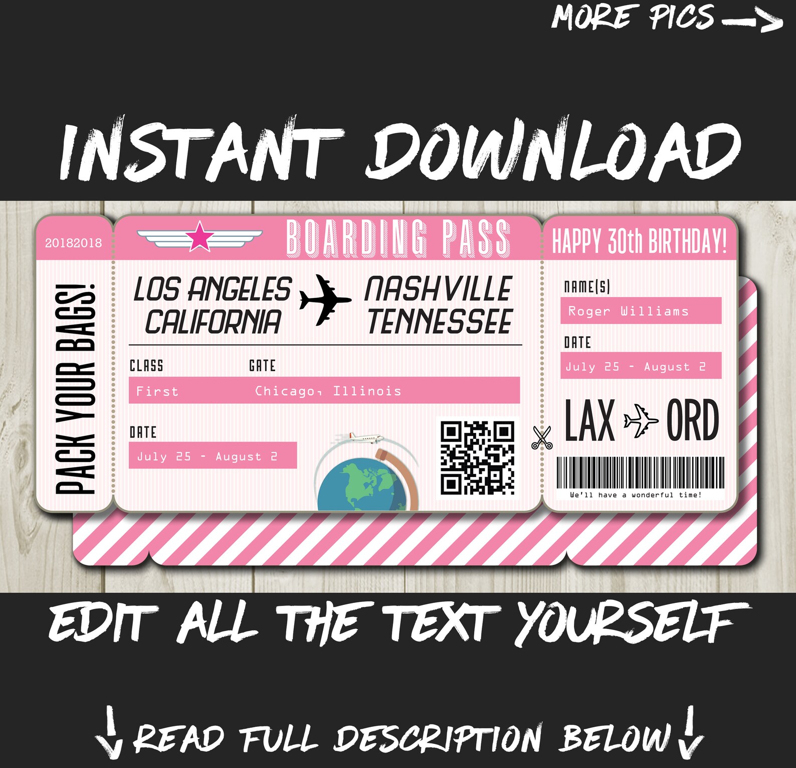 DIY Printable Editable Boarding Pass Surprise Fake Airline - Etsy