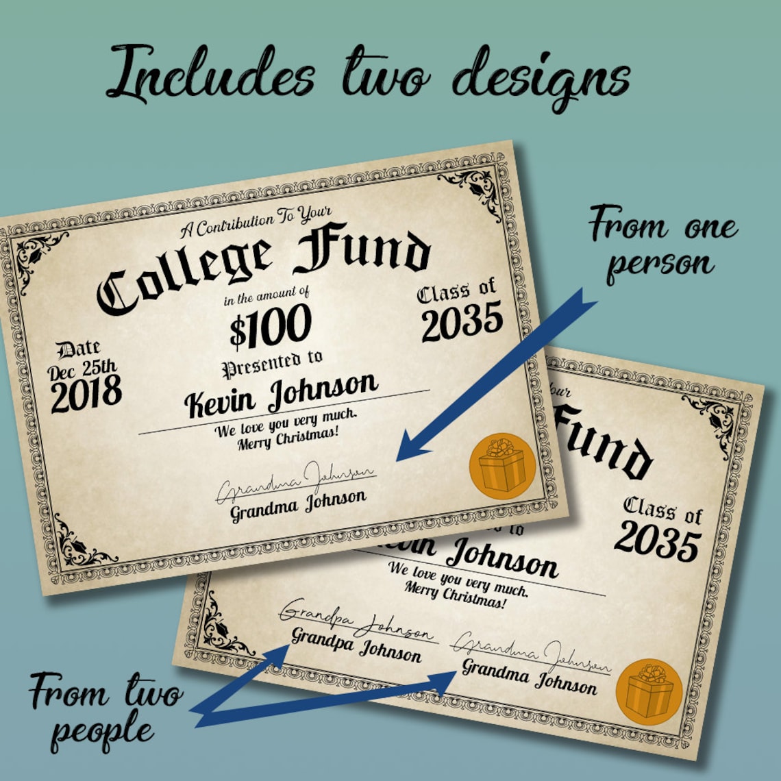 Printable Editable College Fund Certificate Gift Contribution - Etsy