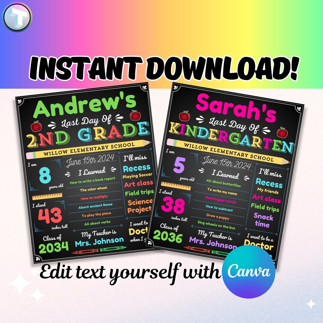 LAST Day of School Sign Fast EASY DIY Canva Printable Editable End of ...