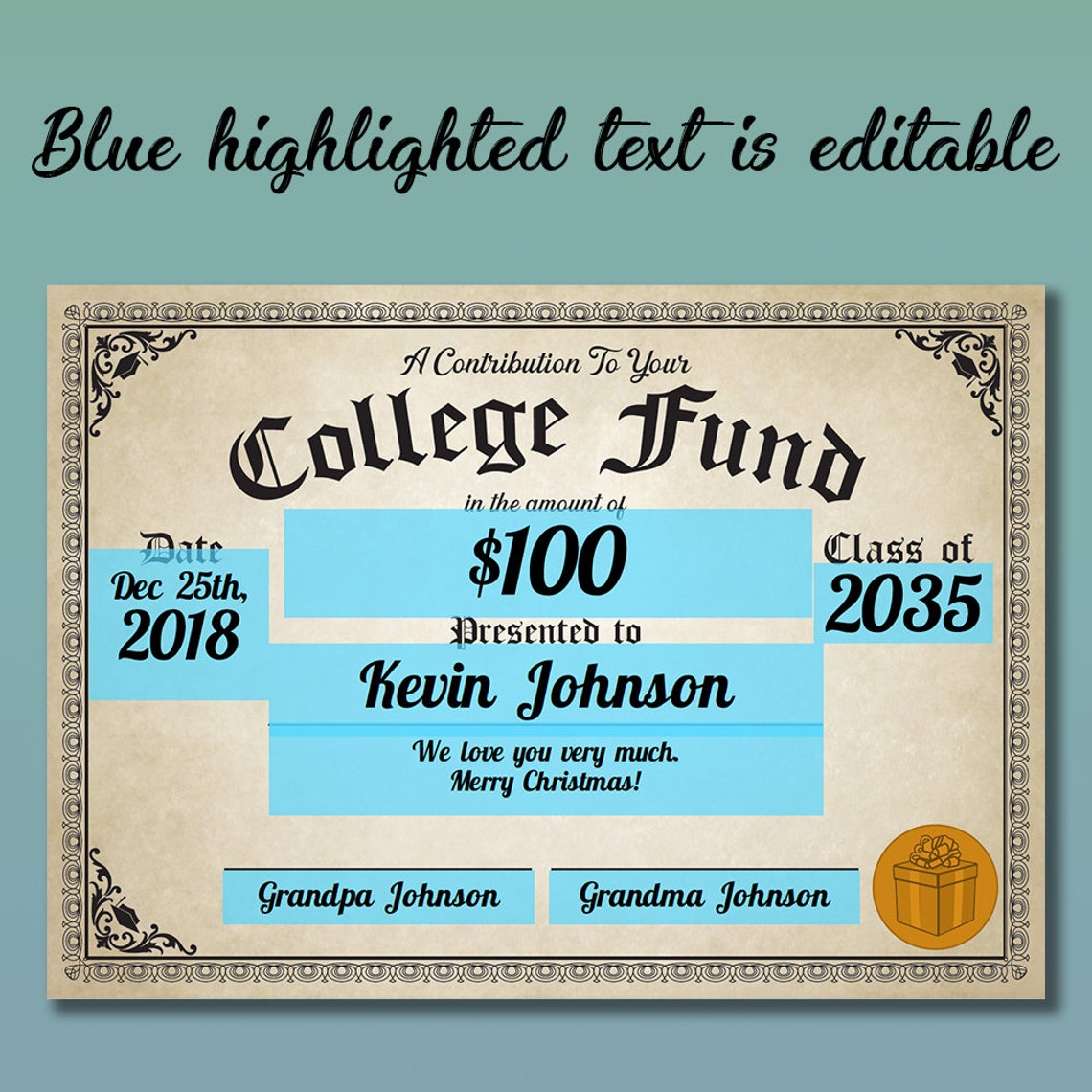 Printable Editable College Fund Certificate Gift Contribution - Etsy