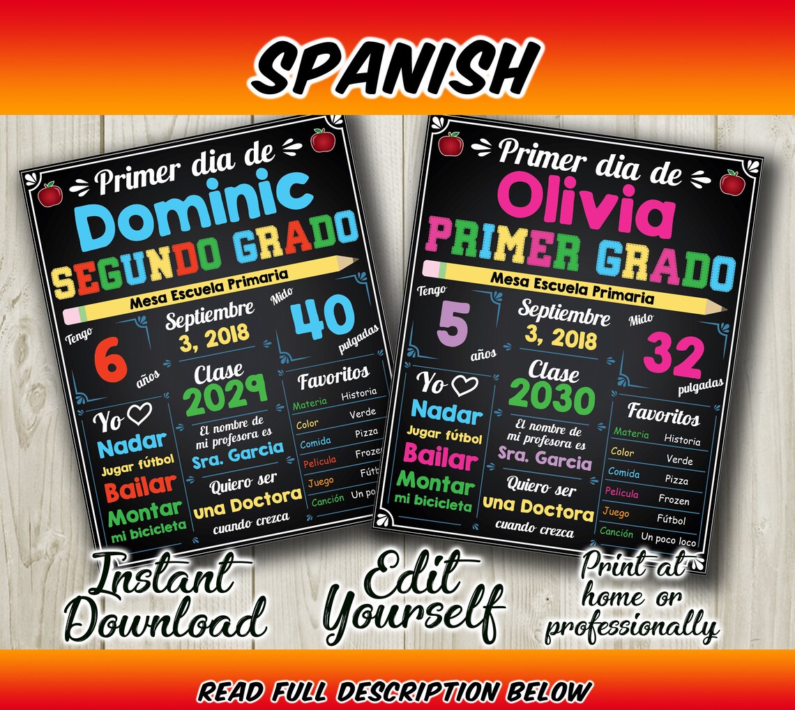 SPANISH Carteles De Primer Dia De Escuela Easy DIY Printable | Etsy