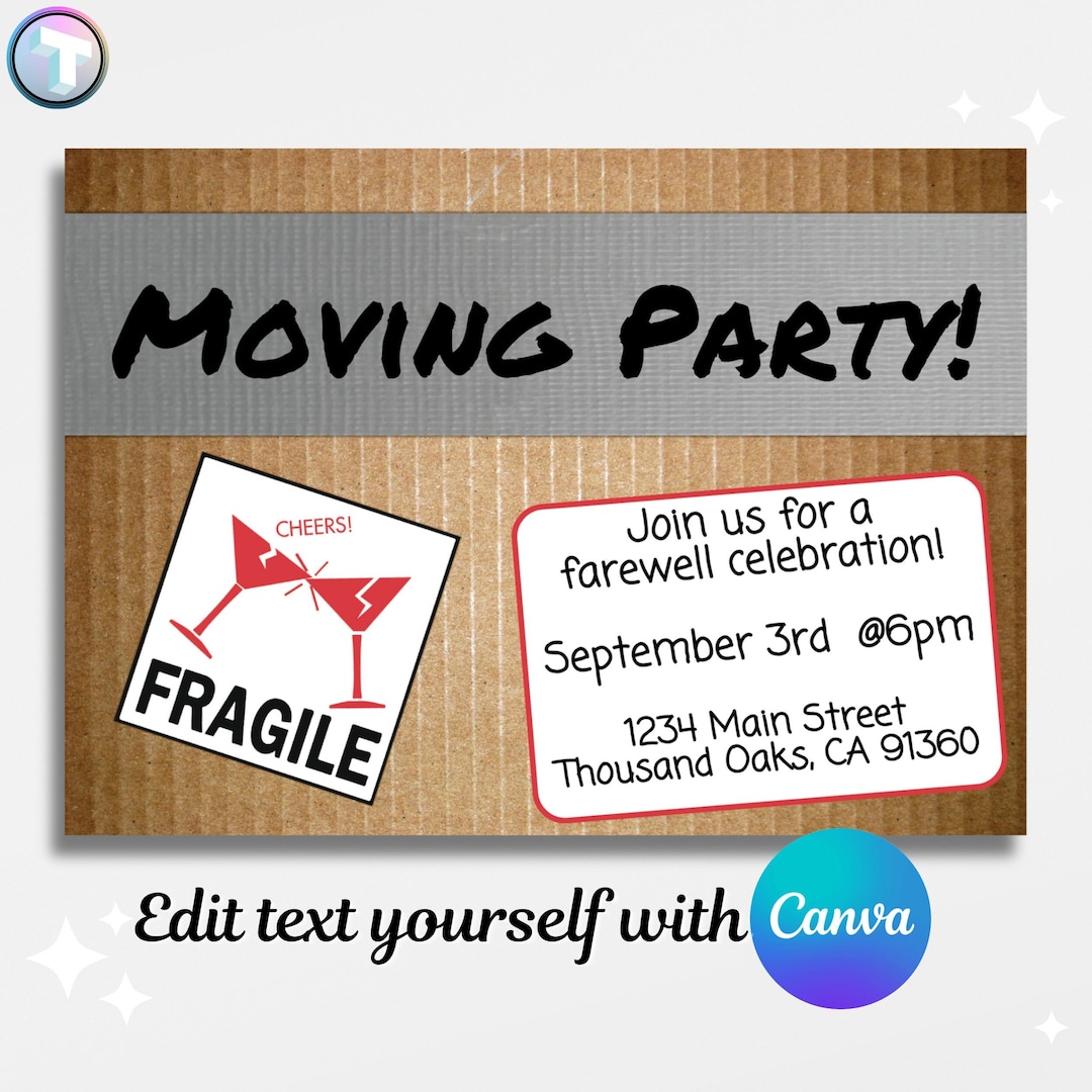 Printable Moving Party Invitation Custom Farewell Cardboard Box Style ...