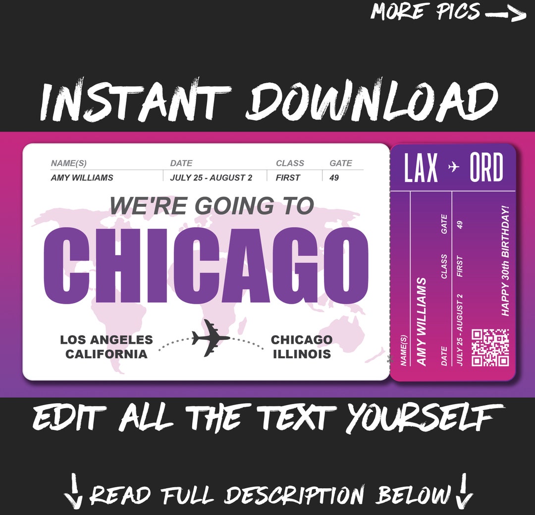 DIY Printable Editable Boarding Pass Surprise Fake Airline Ticket Trip ...