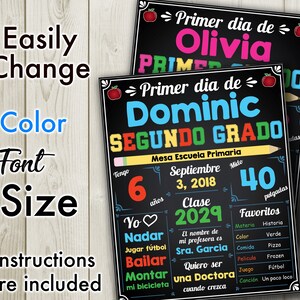 SPANISH Carteles De Primer Dia De Escuela Easy DIY Printable | Etsy