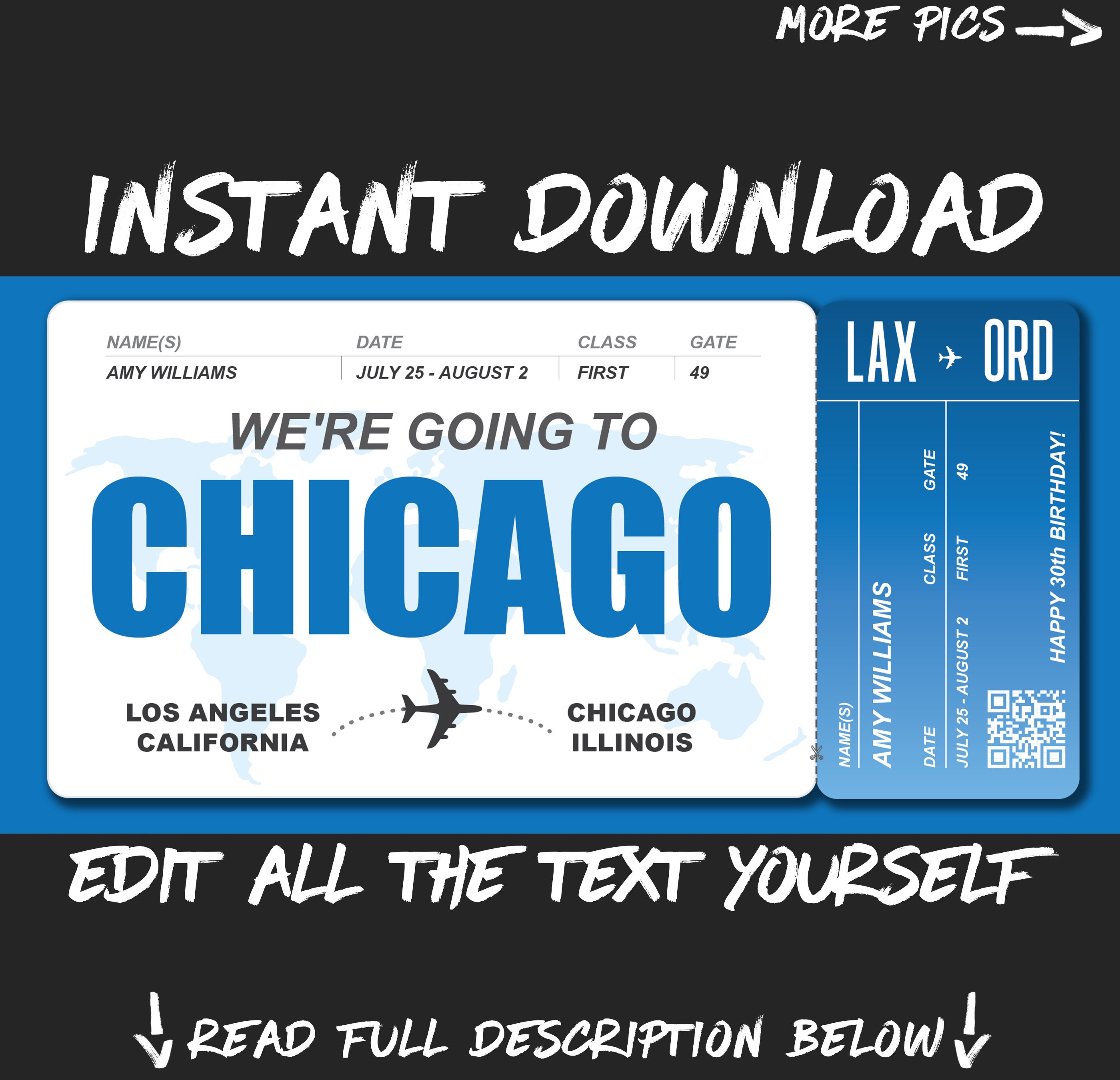DIY Printable Editable Boarding Pass Surprise Fake Airline Ticket Trip ...