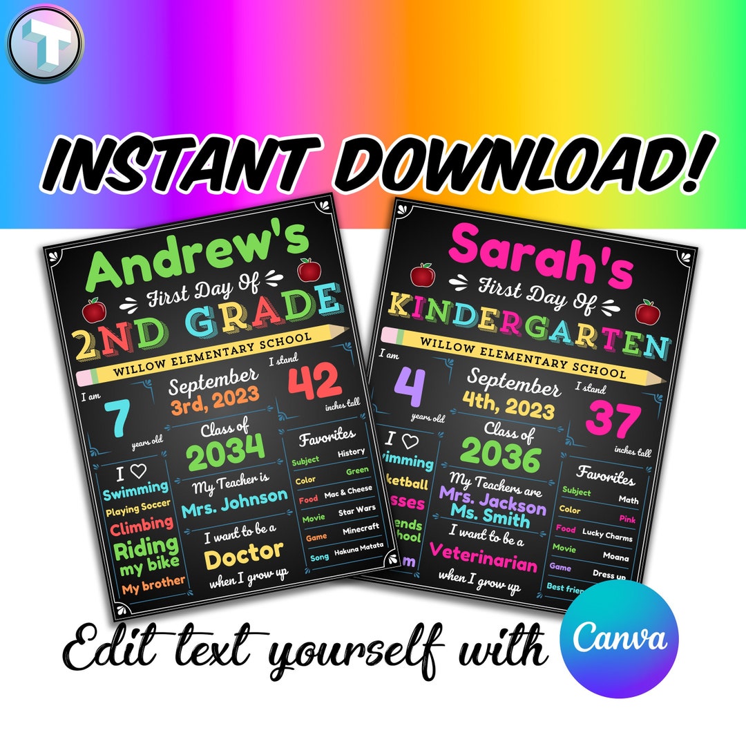 First Day of School Sign EASY DIY Canva Template Printable Editable 1st ...