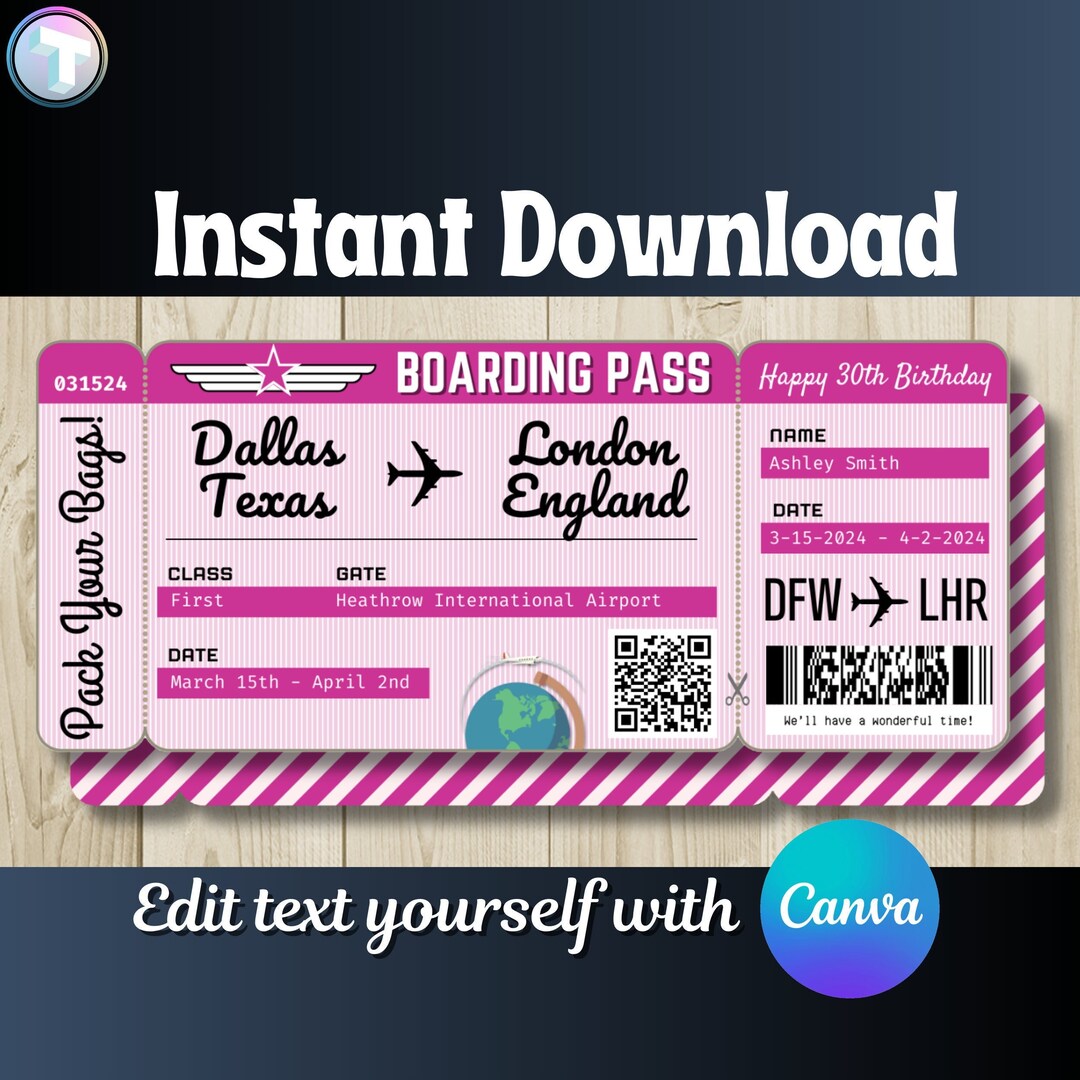 Editable Barbie Pink Boarding Pass, Surprise Trip Gift (digital ...