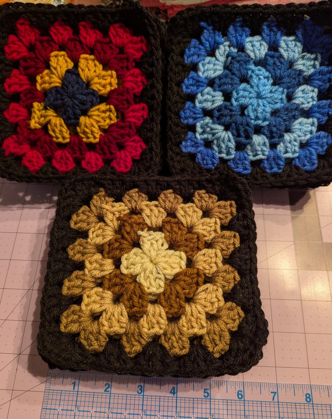 Finished Crochet Granny Squares (with BLACK Edges) 6" X 6" Sets of 5 ...