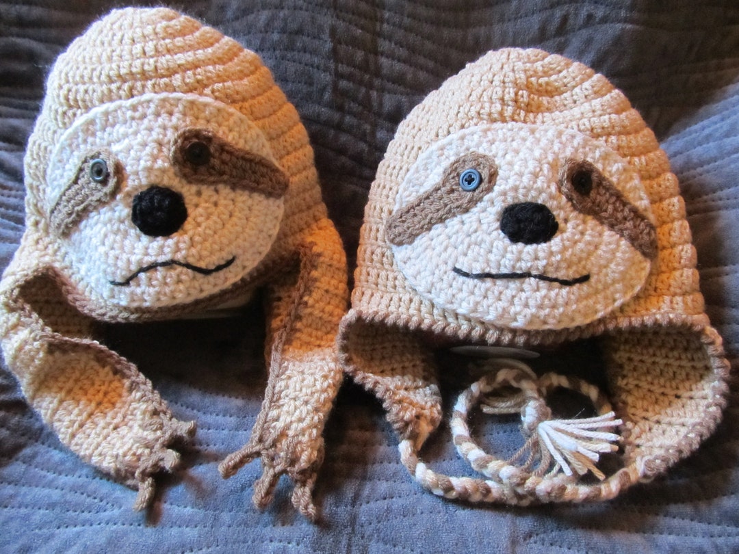 Crochet Snuggles Sloth Hat With Huggy Arms or Braided Ties - Custom ...