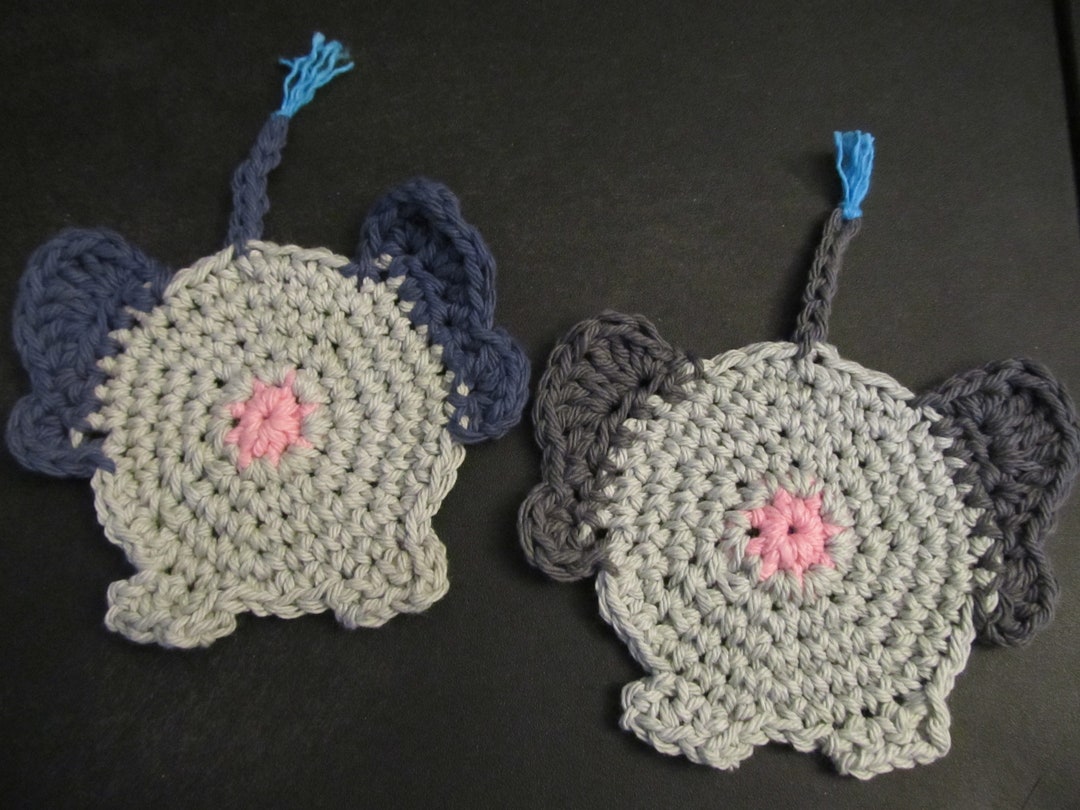 Crochet Set of Elephant Butt Coasters - Dark Blue or Grey Ears - Unique ...