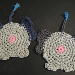 Crochet Set of Elephant Butt Coasters - Dark Blue or Grey Ears - Unique ...