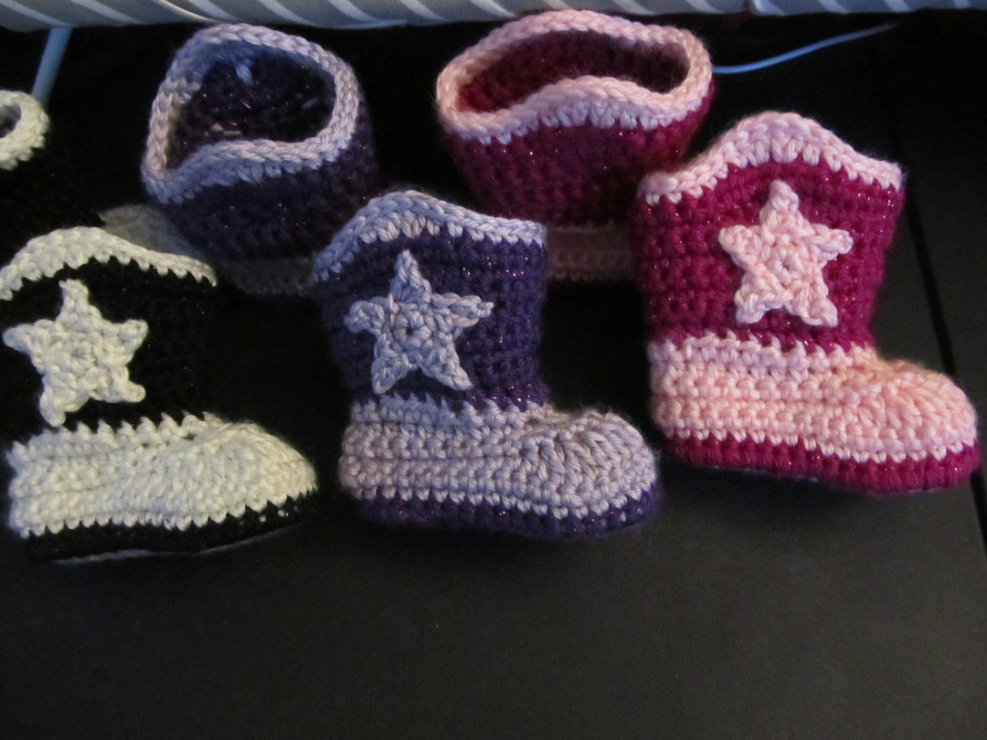 Crochet Cowboy Booties With Stars or Hearts - Made to Order Newborn to ...