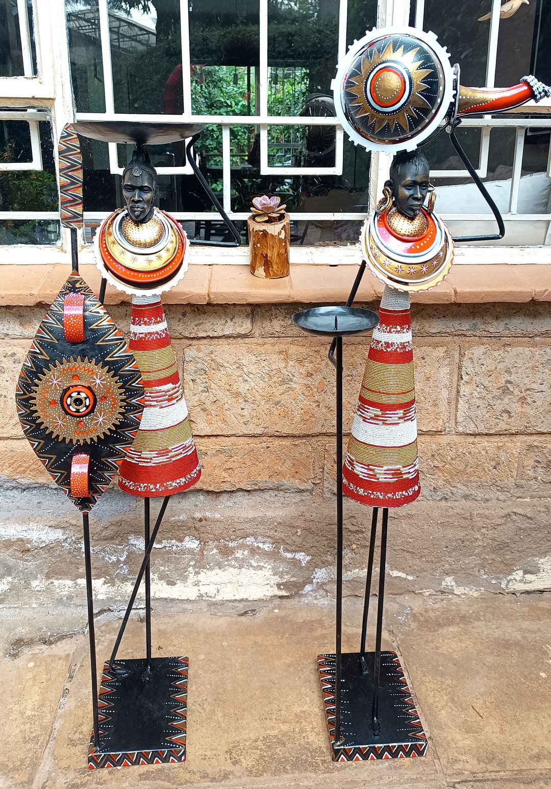 Maasai Couple Sculpture, 48 Candle Holder Figurine, Set of 2 Welded ...