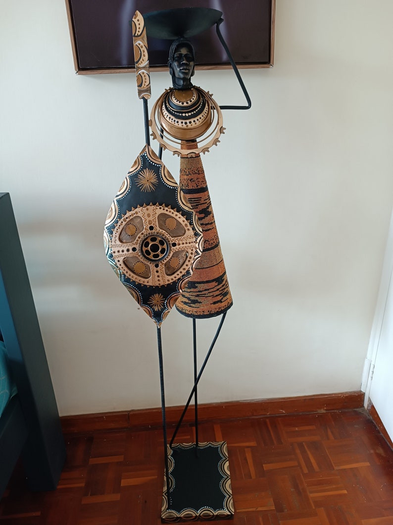 Maasai Couple Sculpture, Lifesize Candleholder Figurine, 2 Welded ...