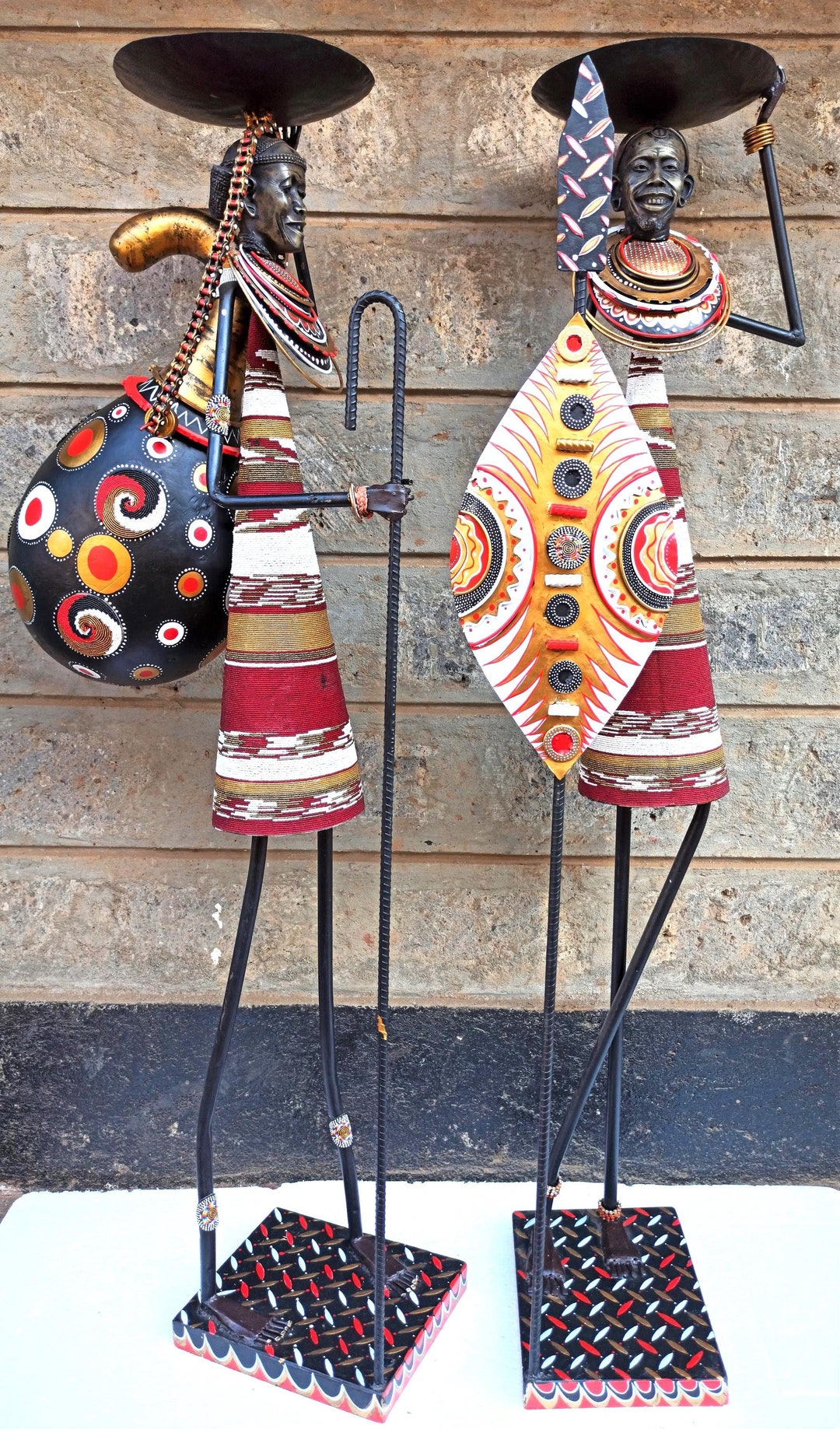 Maasai Couple Sculpture, 60 Life-size Candle Holder Figurine, Set of 2 ...