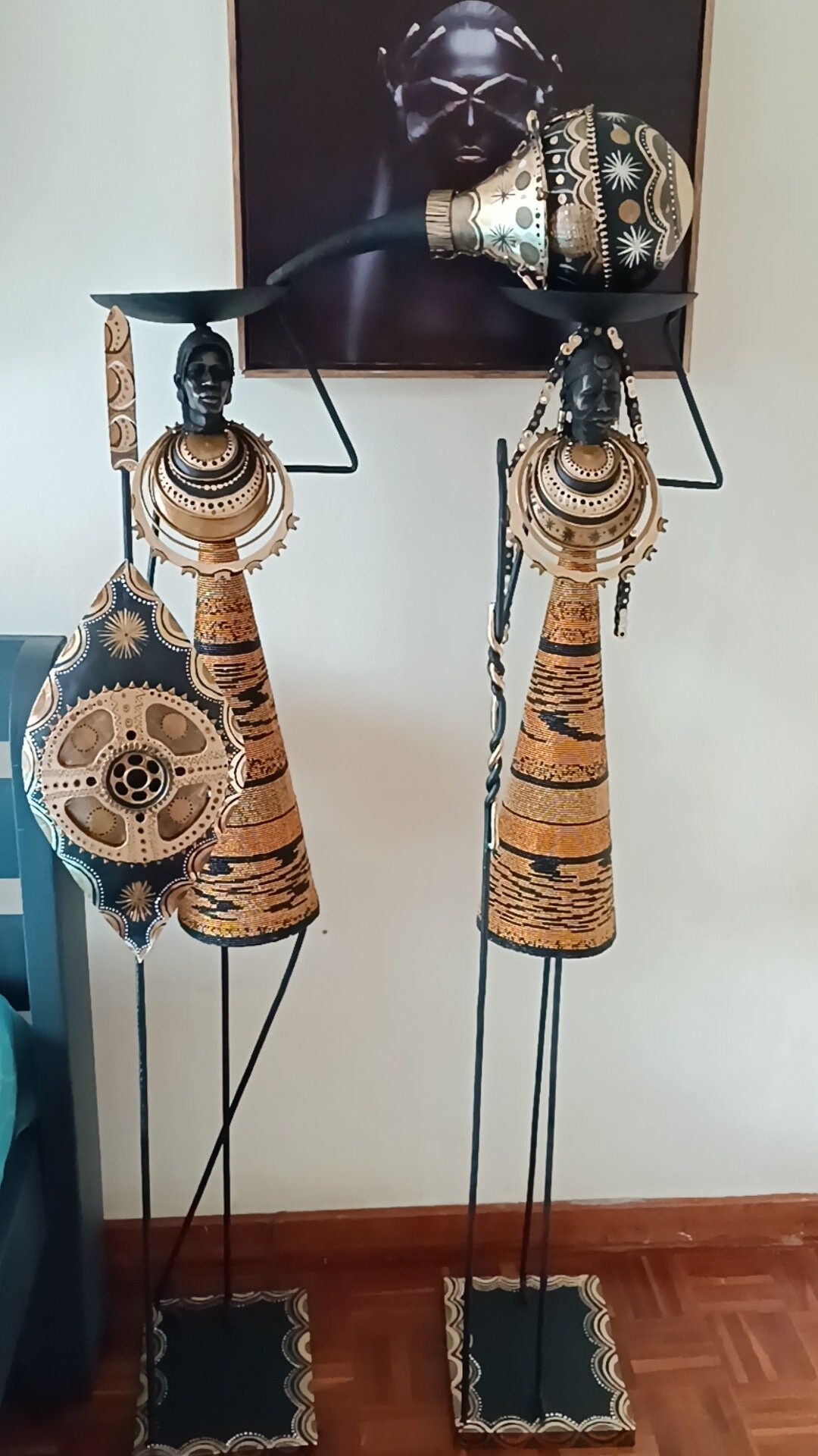 Maasai Couple Sculpture, Lifesize Candleholder Figurine, 2 Welded ...