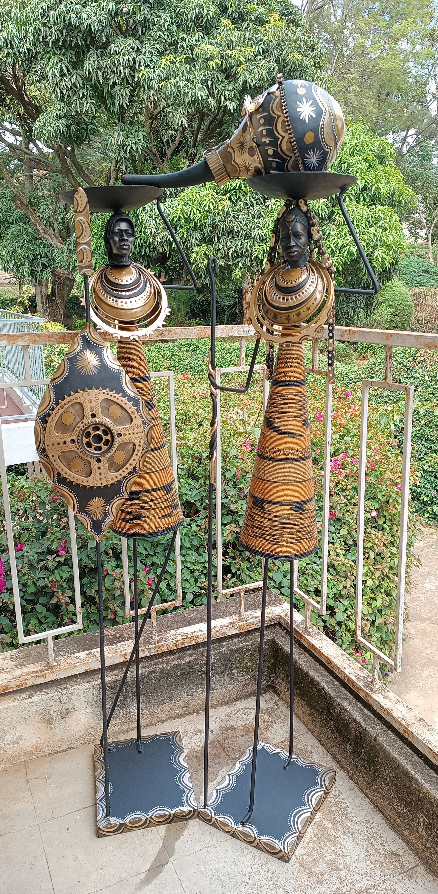 Maasai Couple Sculpture, Lifesize Candleholder Figurine, 2 Welded ...