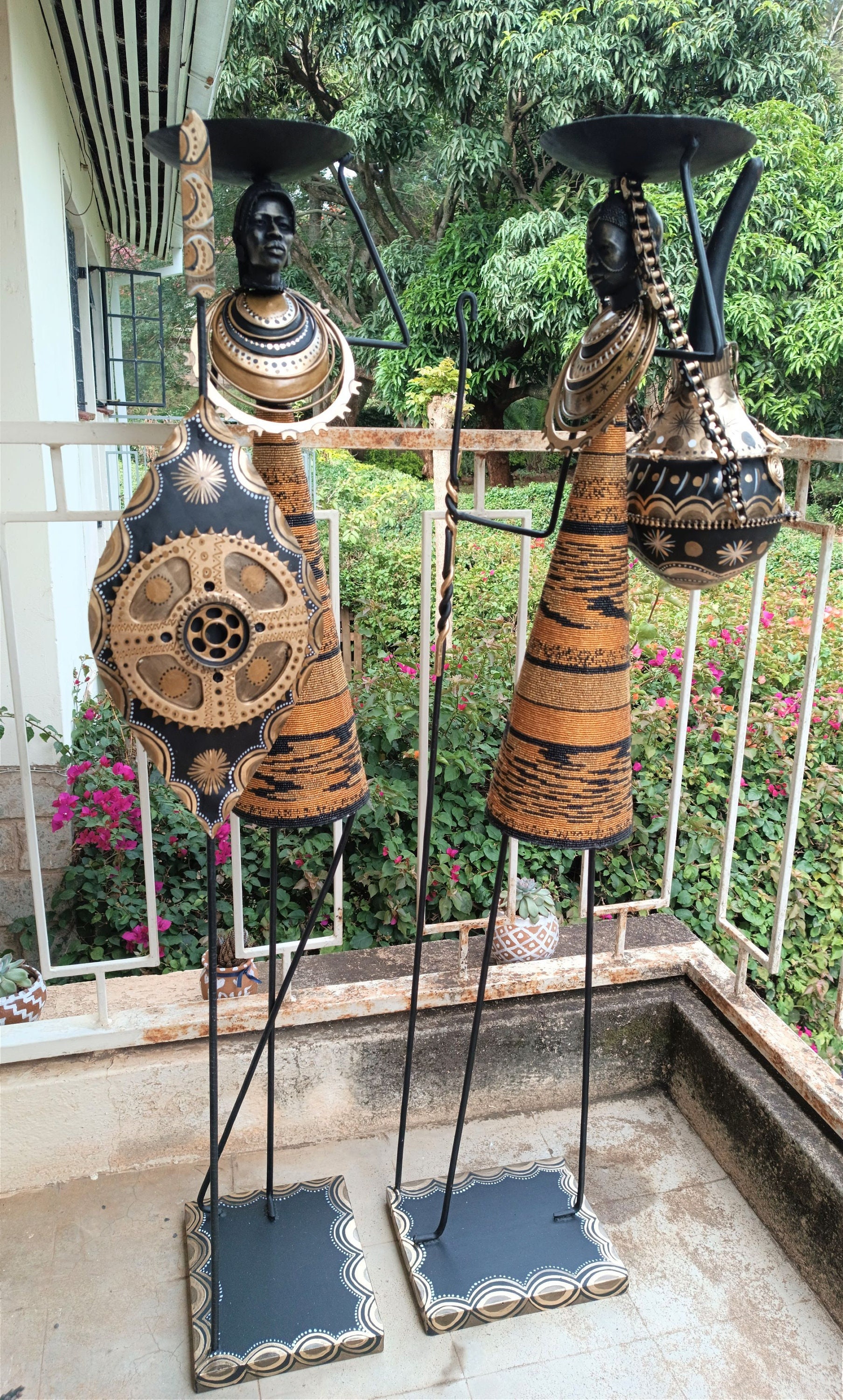 Maasai Couple Sculpture, Lifesize Candleholder Figurine, 2 Welded ...