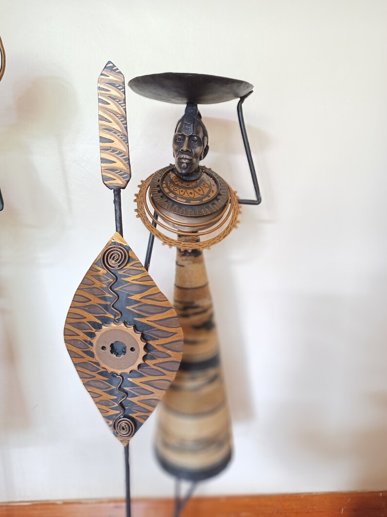Maasai Couple Sculpture, Lifesize Candleholder Figurine, 2 Welded ...