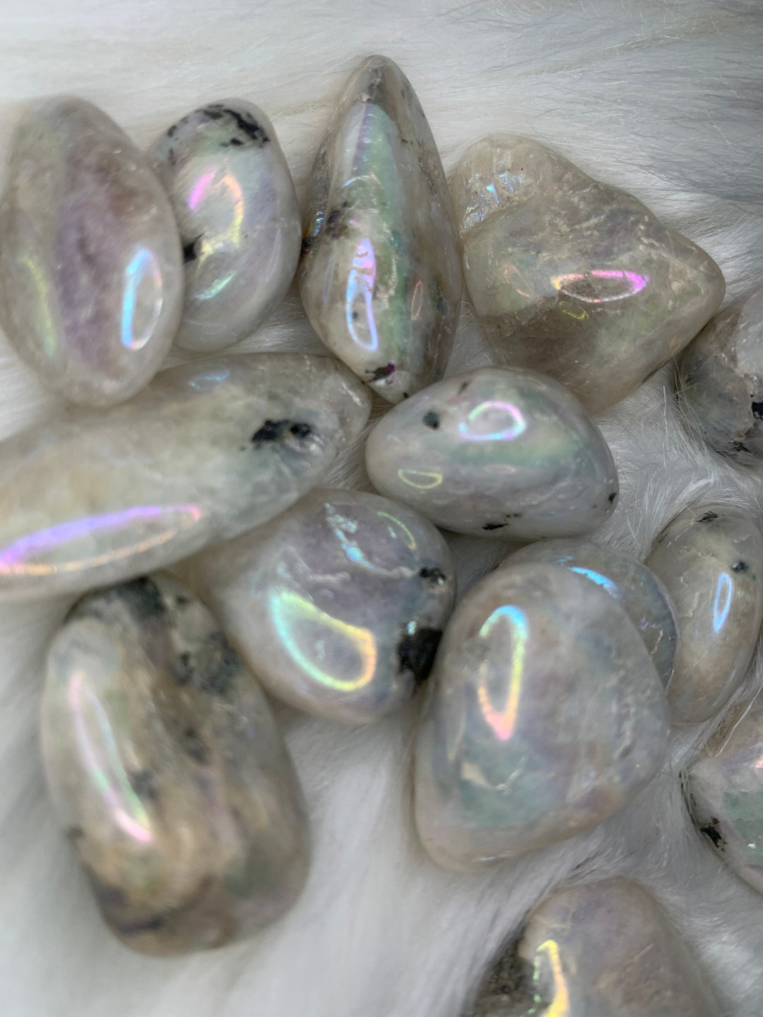 5 Small Aura Rainbow Moonstone Tumbles - Beautiful! - Etsy