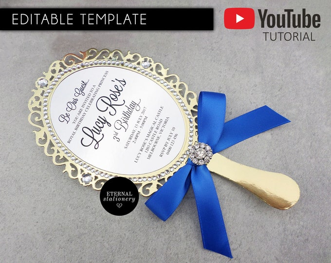 DIY Magical Mirror Princess Birthday Party Invitation, Microsoft Word ...