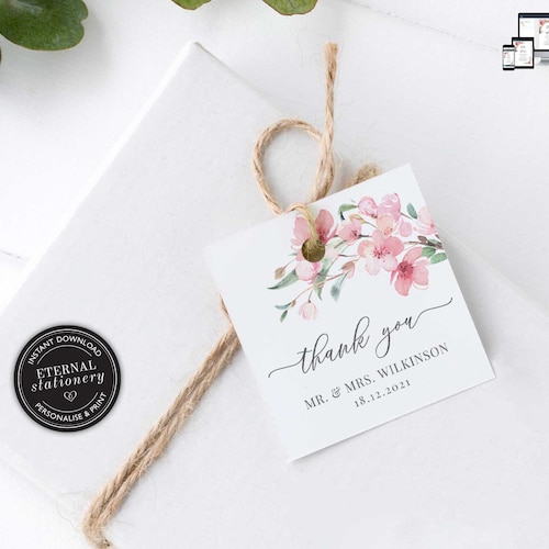 Cherry Blossom Thank You Gift Tag Editable Spring Pink | Etsy