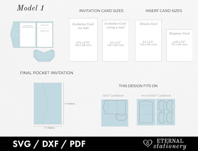 4x6 Pocket Wedding Invitation Template: Trifold Folio (SVG DXF PDF ...