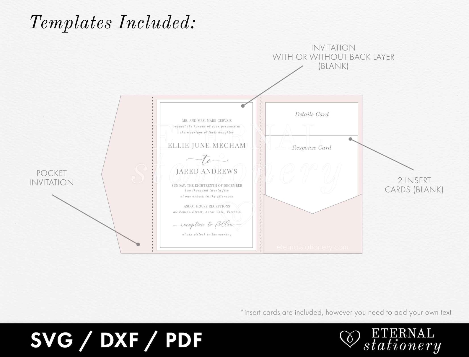 4x6 Pocket Wedding Invitation Template: Trifold Folio (SVG DXF PDF ...