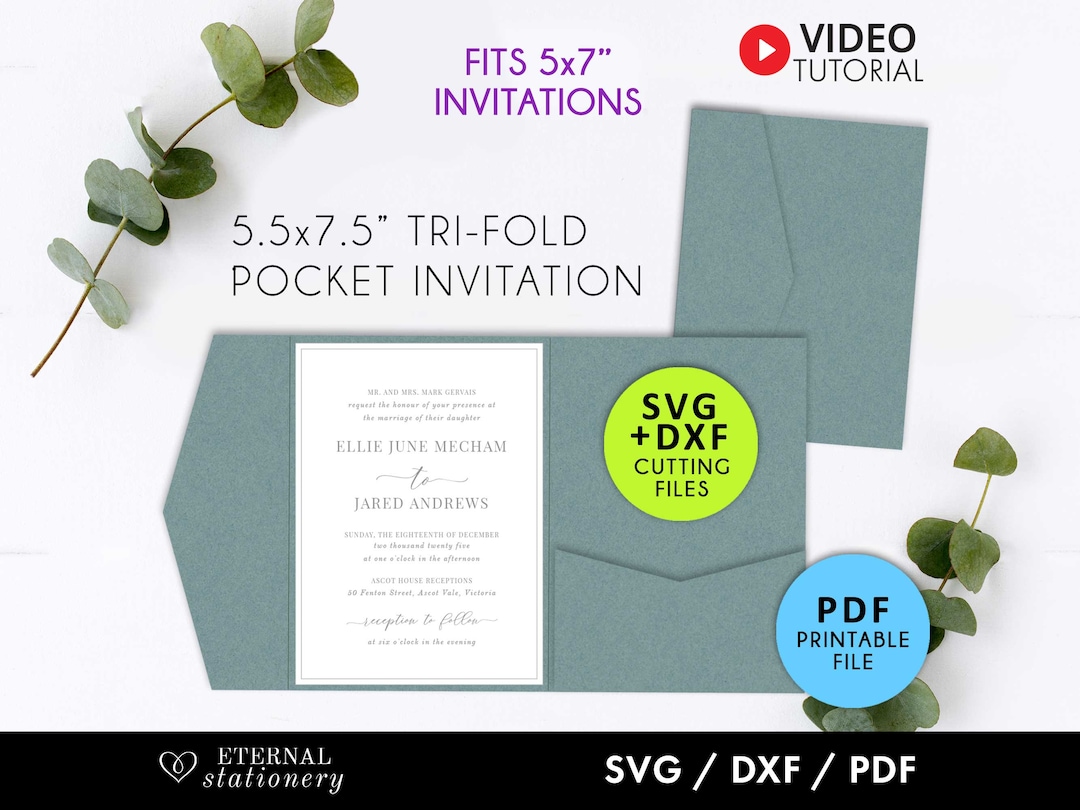 Extra Large 5.5x7.5" Pocket Wedding Invitation Template: Tri-fold Laser ...