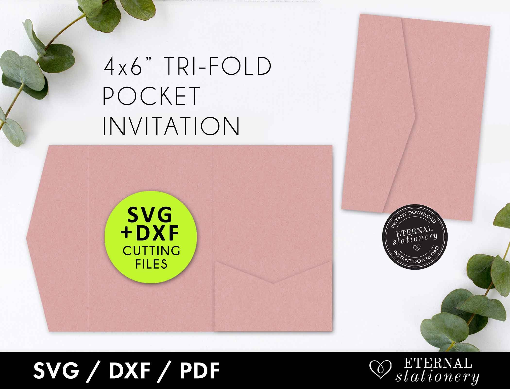 4x6 Pocket Wedding Invitation Template: Trifold Folio (SVG DXF PDF ...