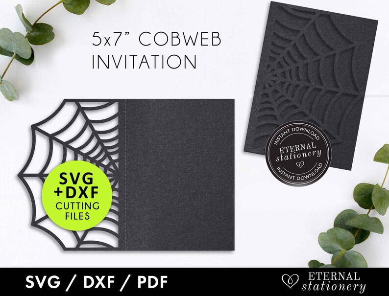 5x7 Cobweb Invitation Template: Laser Cut, Gothic Wedding (SVG DXF PDF ...